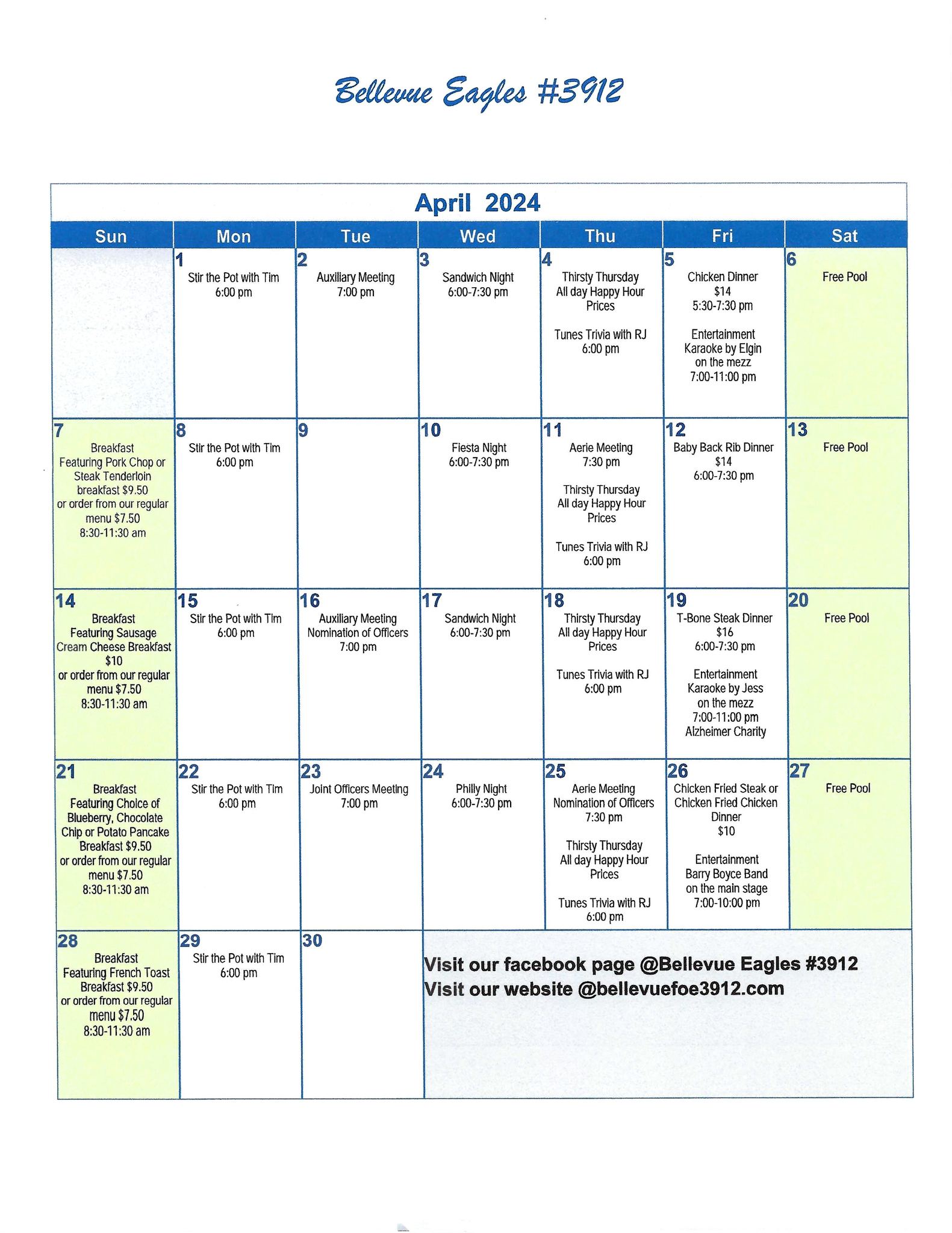 What’s Happening? April 2024 Newsletter and Calendar ! – Bellevue FOE ...